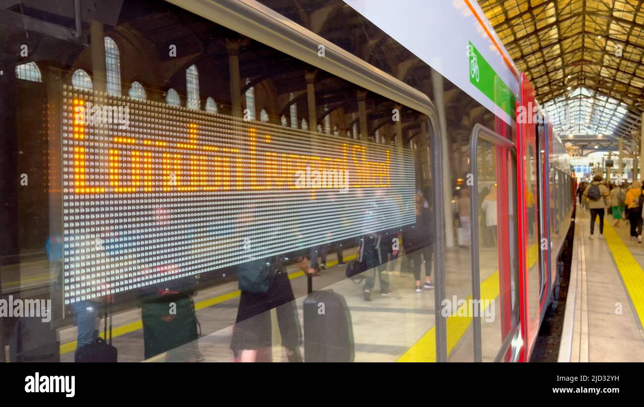 Stansted Express train arriving at London Liverpool Street - LONDON, UK ...