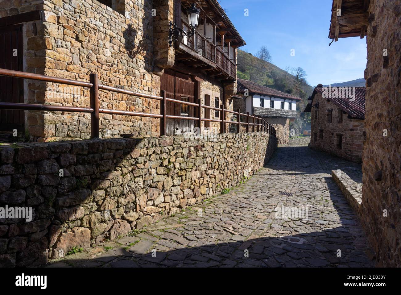Beautiful village of Barcena Mayor with the traditional stone houses in ...