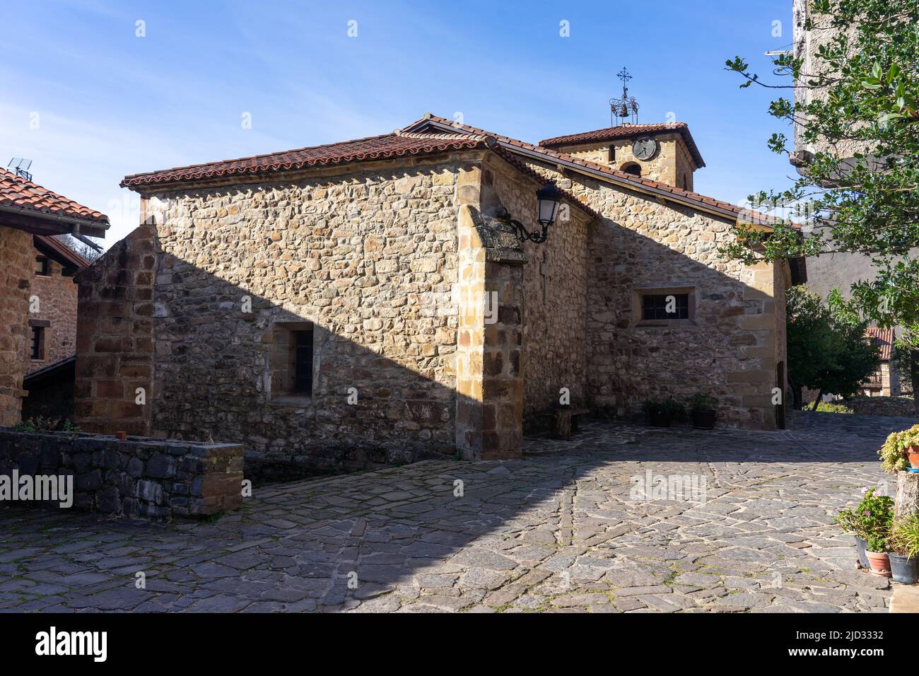Beautiful village of Barcena Mayor with the traditional stone houses in ...