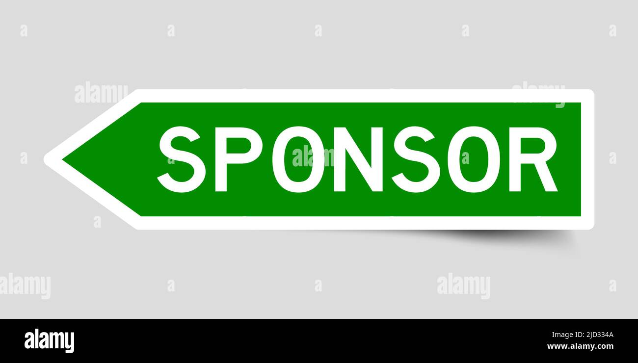 Green color arrow shape sticker label with word sponsor on gray ...