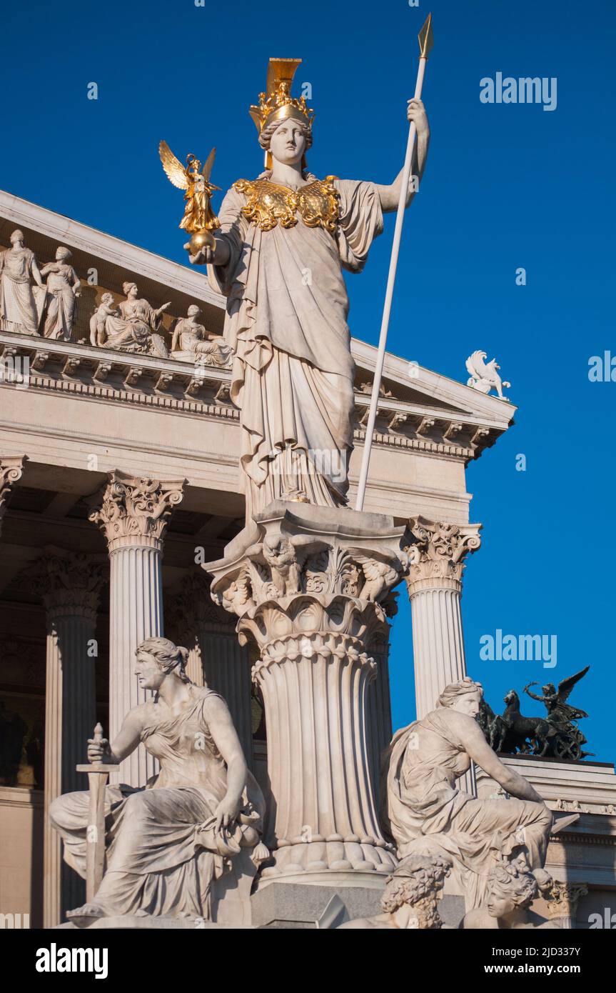 Statue of Athena, Parliament building, Vienna, full view Stock Photo ...
