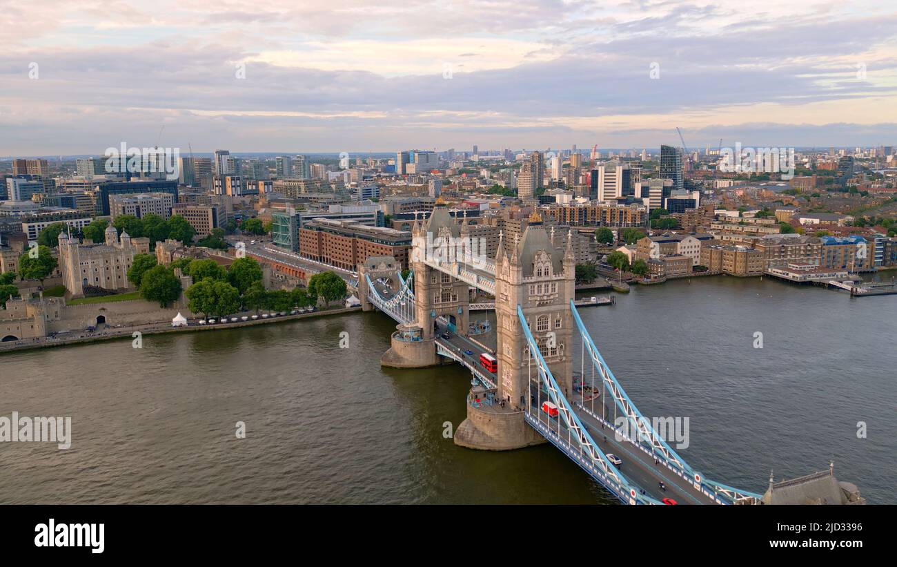 Aerial view over Tower Bridge and River Thames in London Stock Photo ...