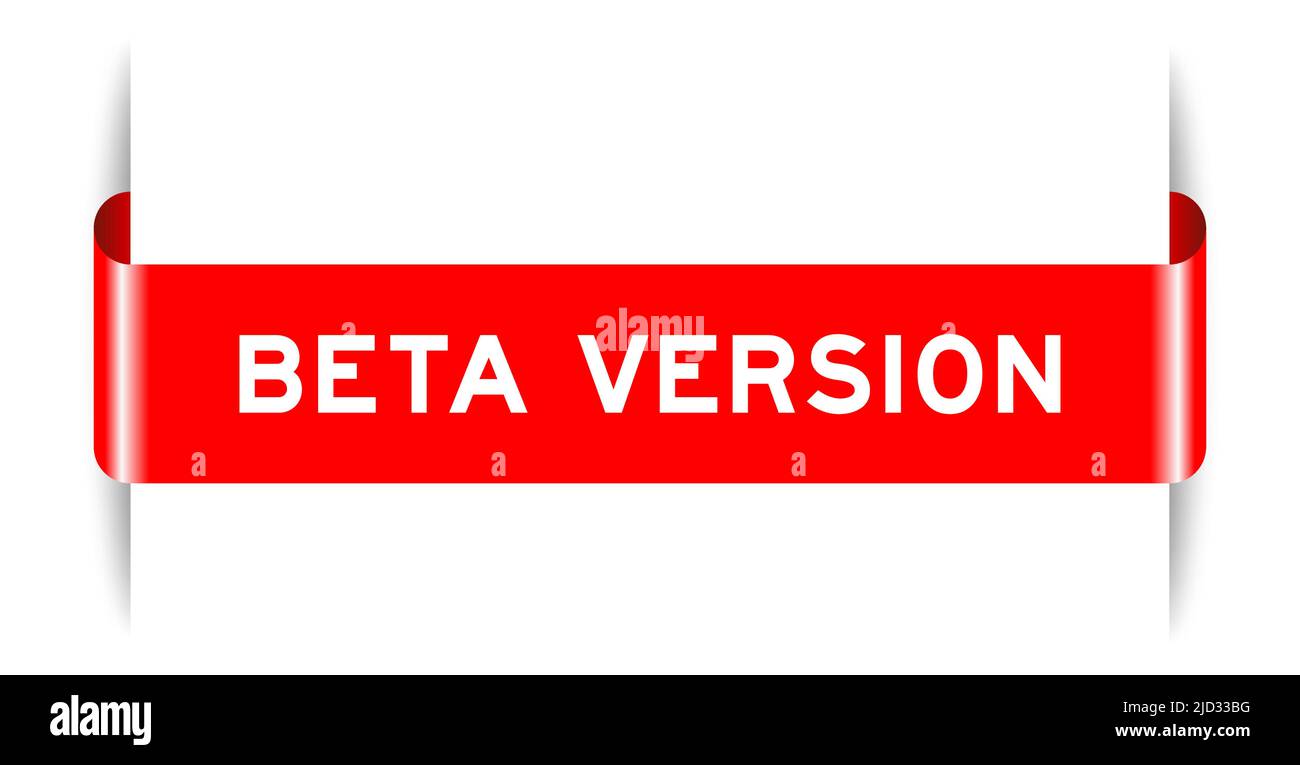 Red color inserted label banner with word beta version on white ...