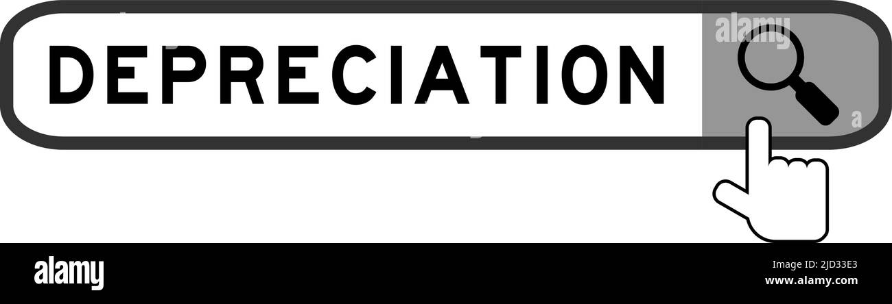 Search banner in word depreciation with hand over magnifier icon on ...