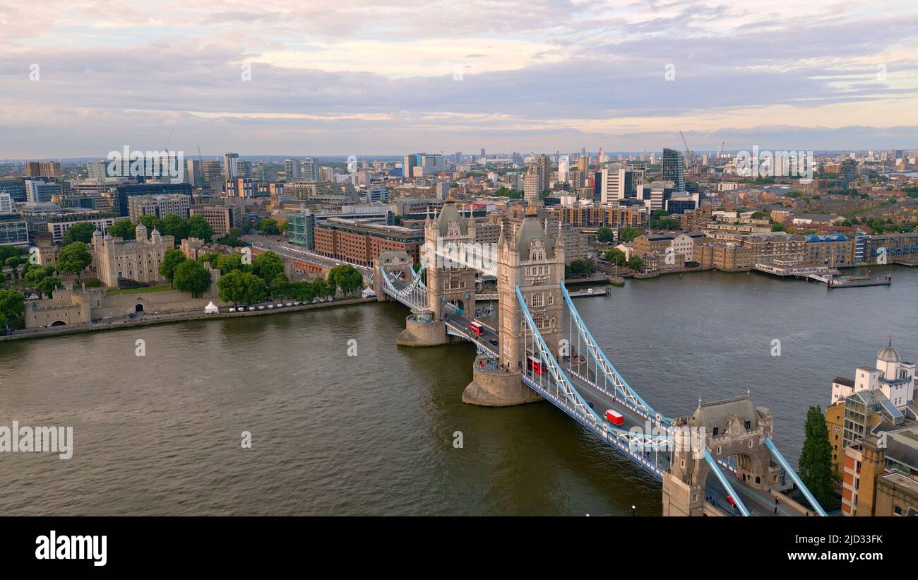 Aerial view over Tower Bridge and River Thames in London Stock Photo ...