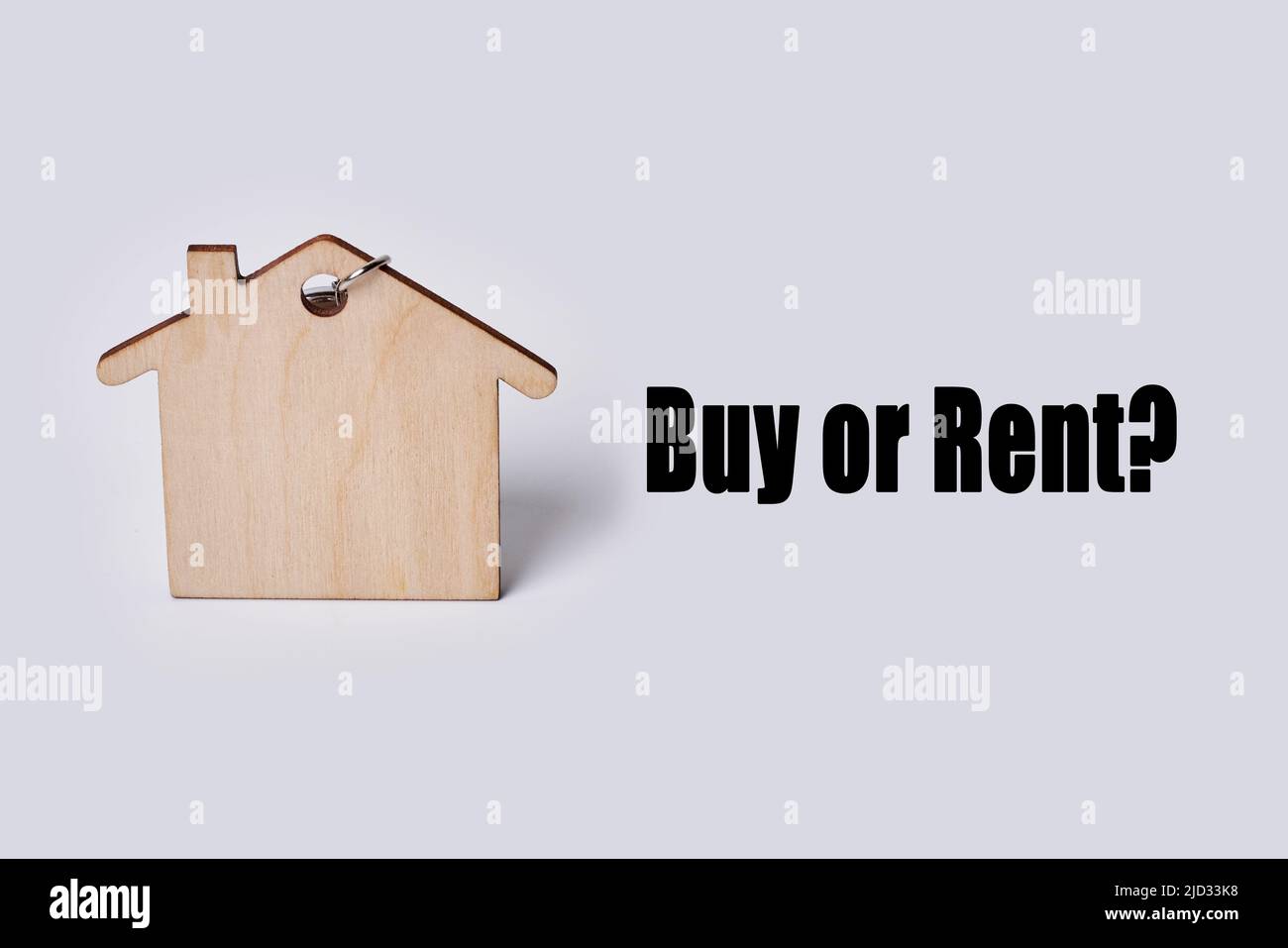 Buy Or Rent Text With Wooden Model House on white background Stock ...