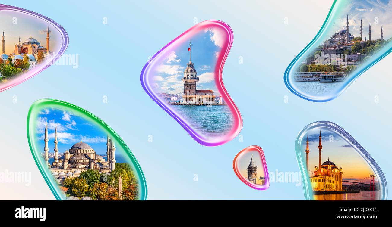 Most famous mosques of Istanbul in original collage photo of Turkey ...