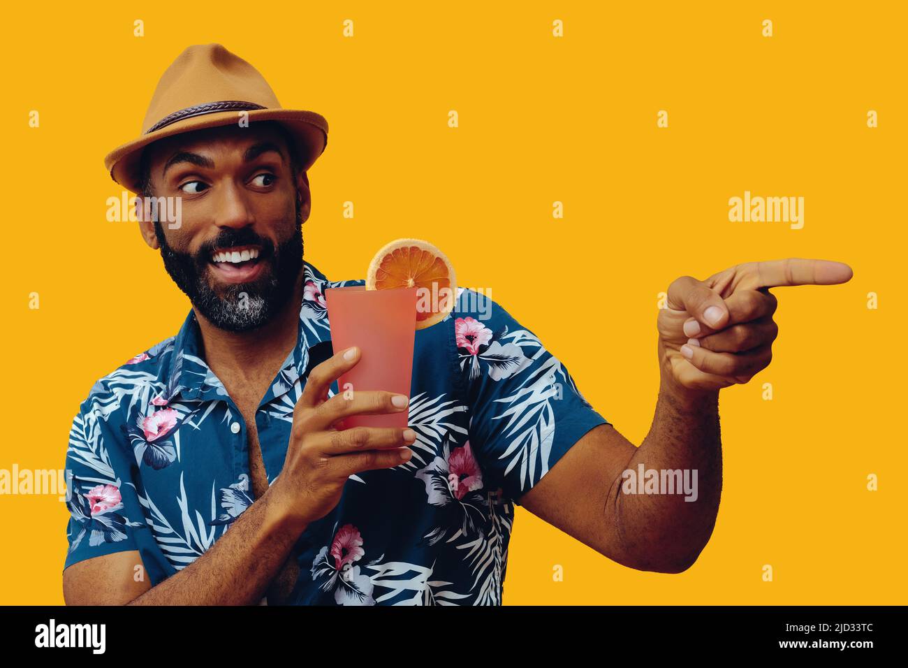 happy bearded mid adult african american man wearing Hawaiian shirt and ...