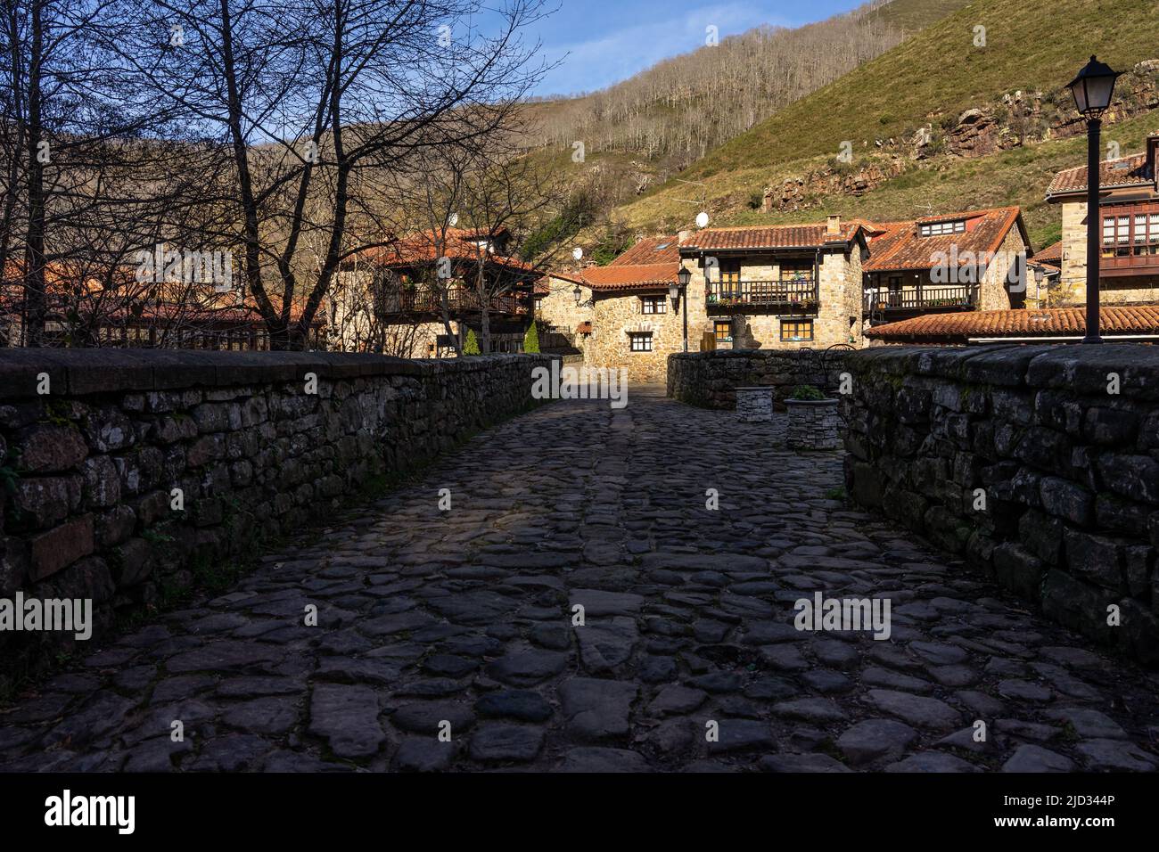 Beautiful village of Barcena Mayor with the traditional stone houses in ...