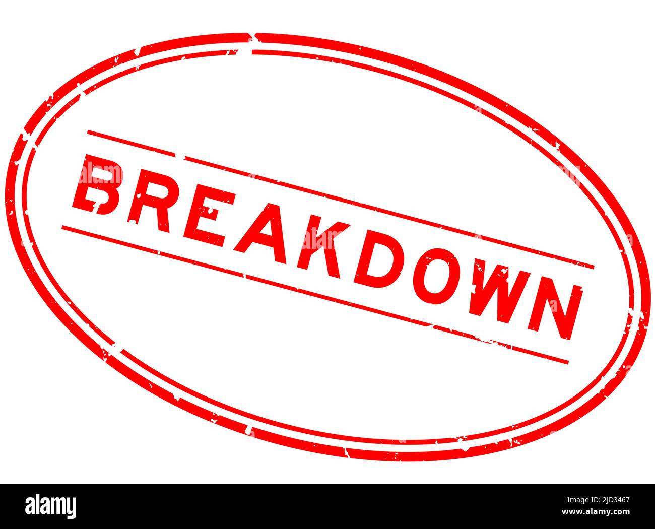 Grunge red breakdown word oval rubber seal stamp on white background ...
