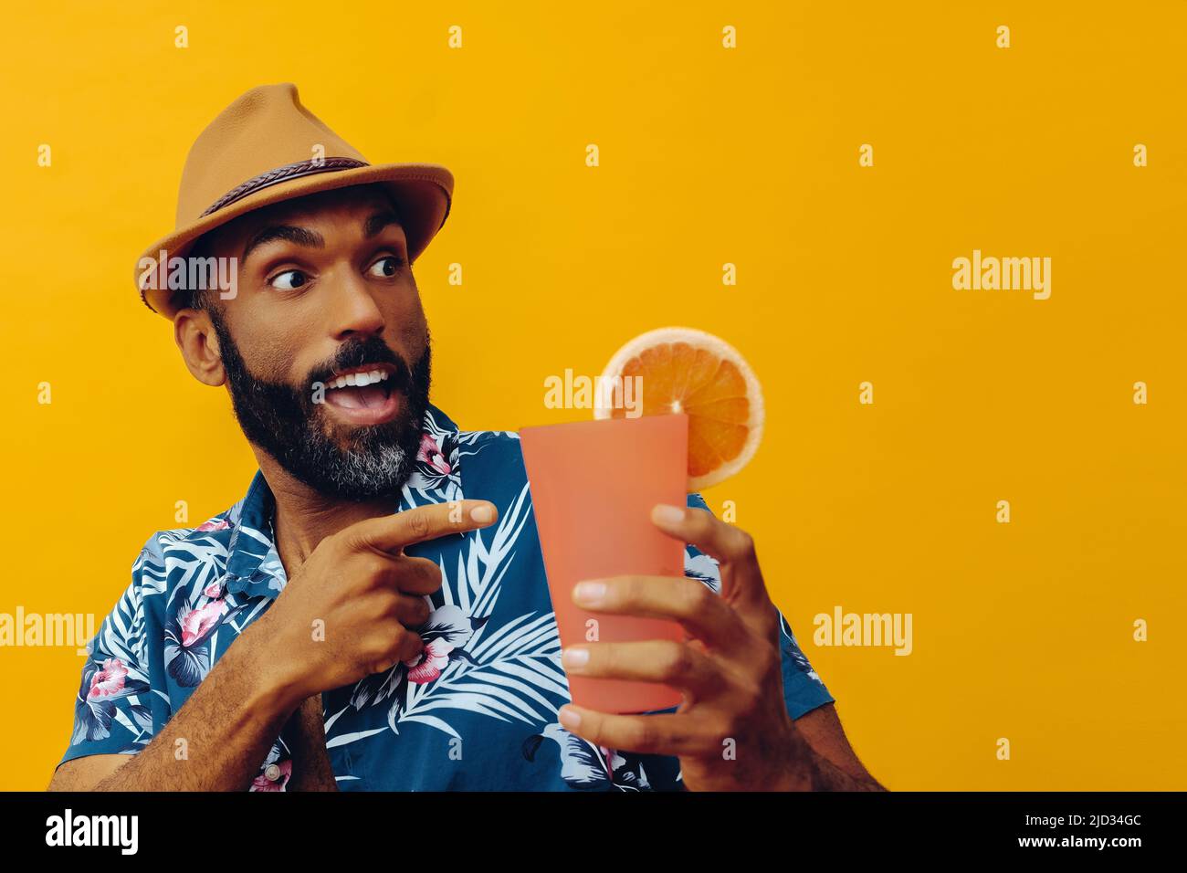 happy bearded mid adult african american man wearing Hawaiian shirt and ...