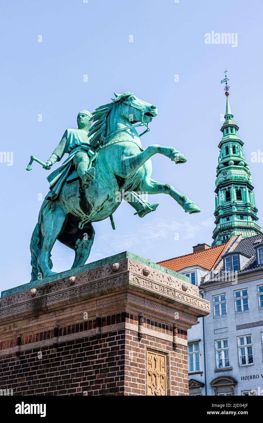 The statue of Bishop Absalon (the legendary founder of the city) in ...