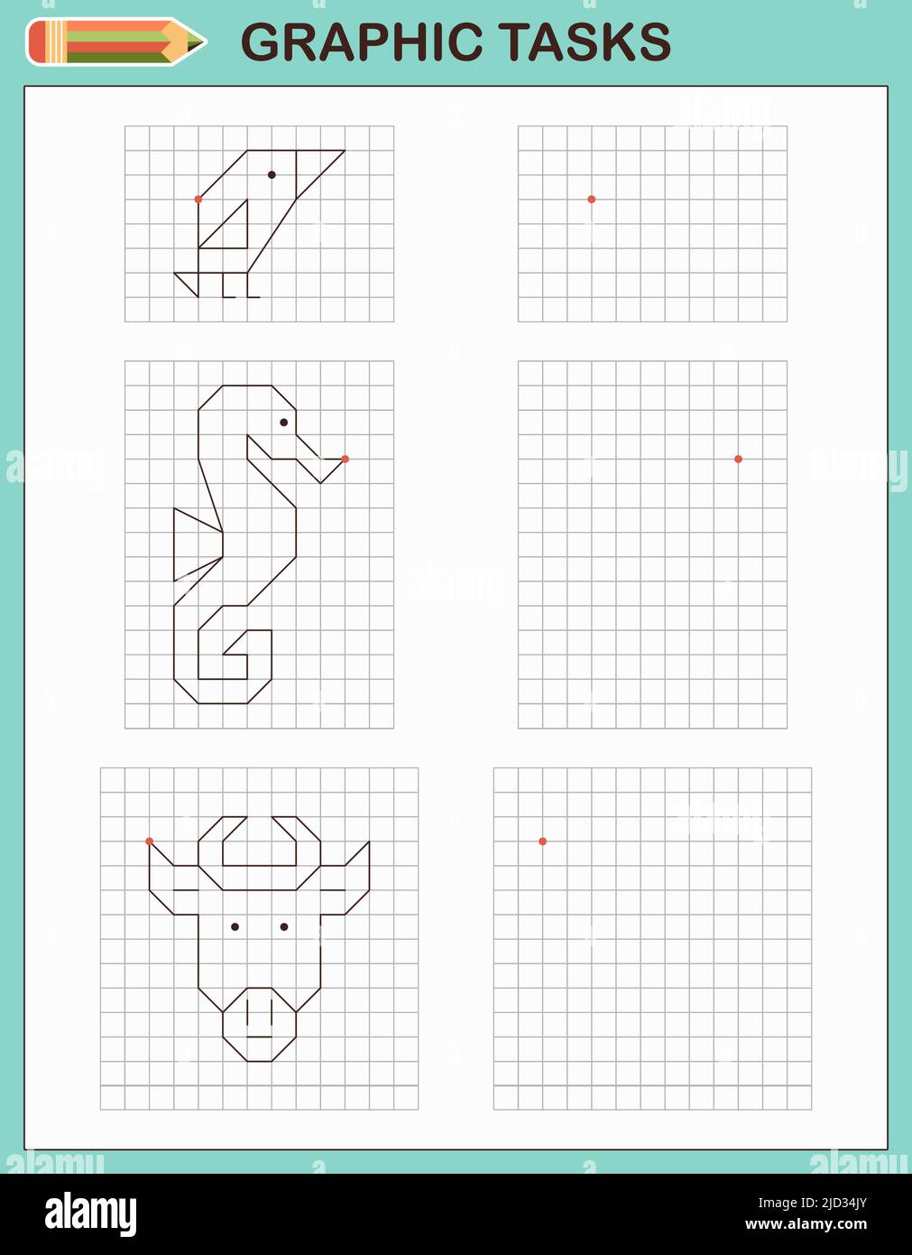 Graphic tasks by cells. Educational games for kids Stock Vector Image ...