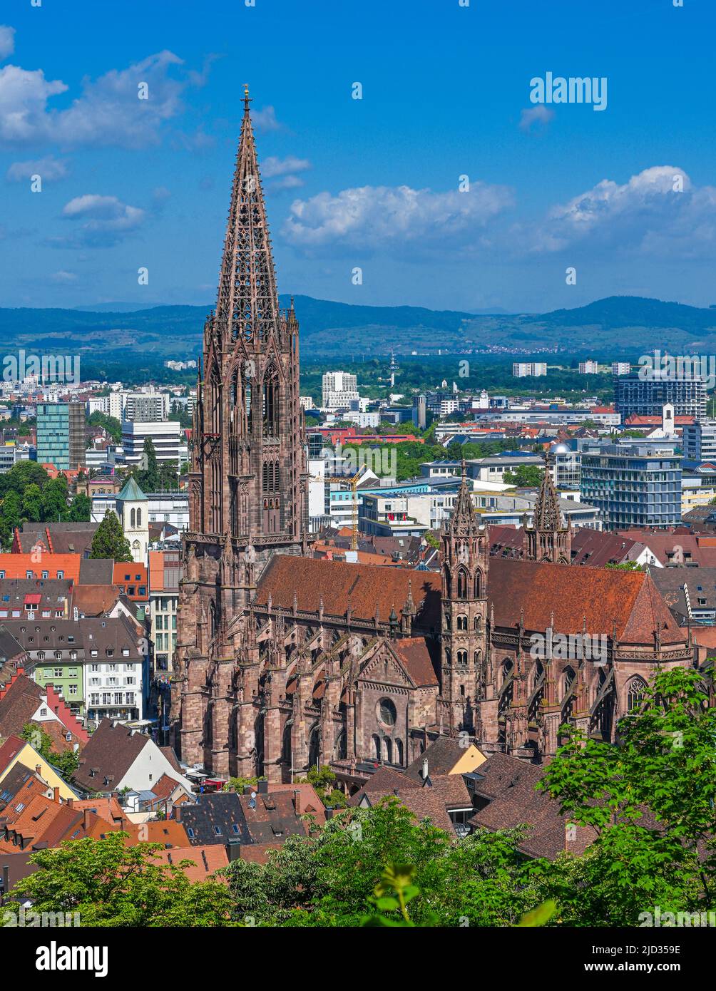 Overview of the Munster Cathedral of Our Lady and the city of Freiburg ...