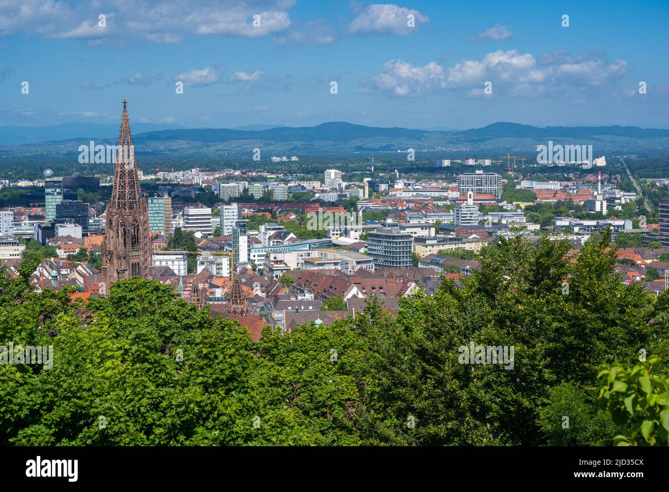Overview of the Munster Cathedral of Our Lady and the city of Freiburg ...