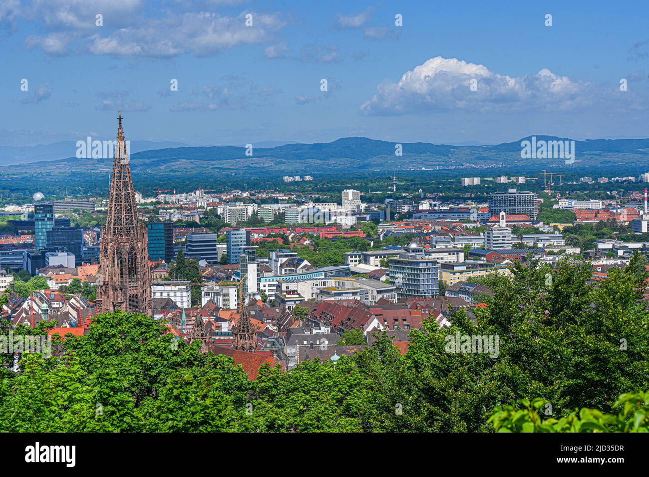 Overview of the Munster Cathedral of Our Lady and the city of Freiburg ...
