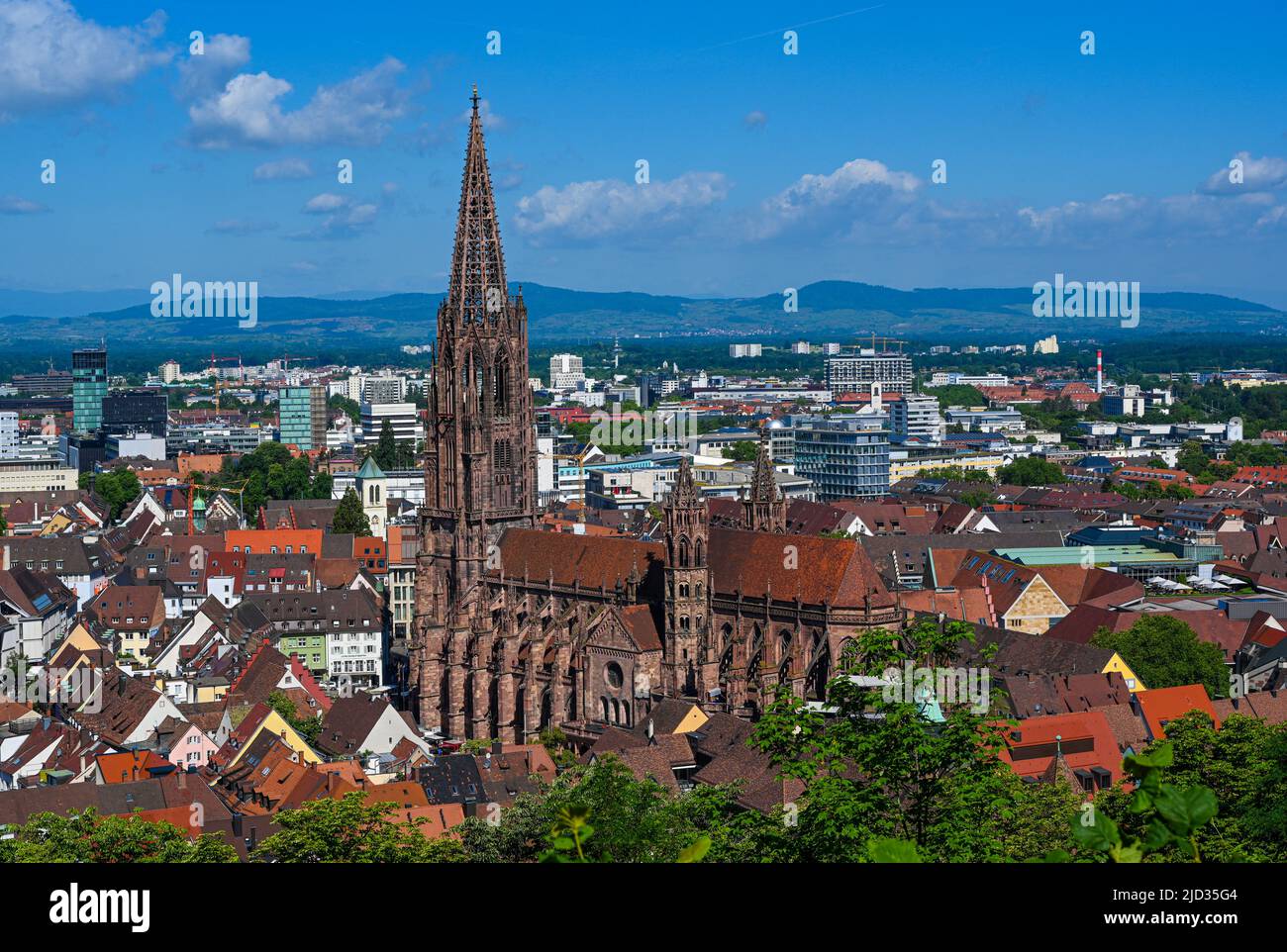 Overview of the Munster Cathedral of Our Lady and the city of Freiburg ...