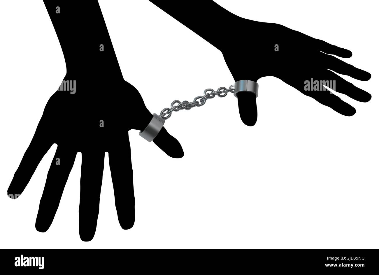 Shackles chain shadow arm thumbs tied, 3d illustration, isolated ...