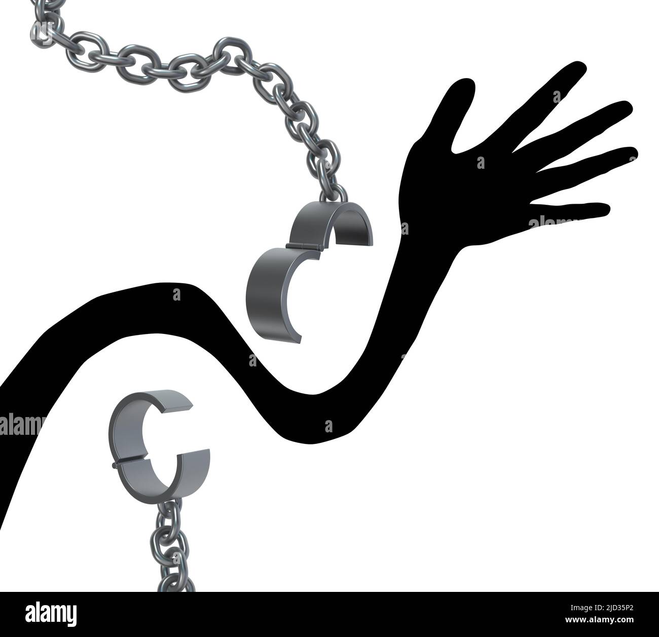 Shackles chain shadow arm dodging, 3d illustration, isolated ...