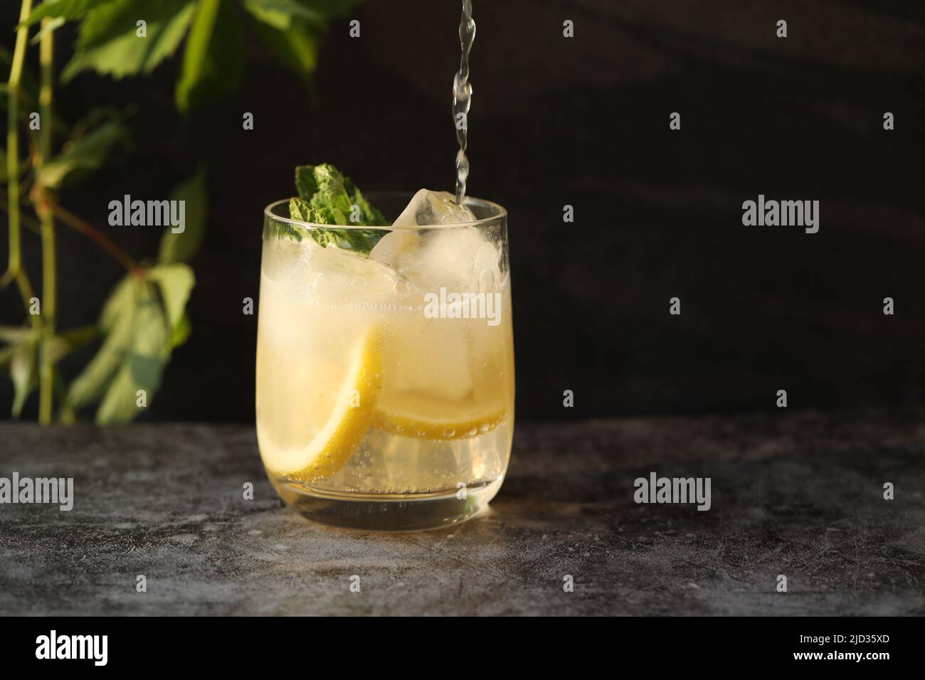 Glass of cold lemonade with lemon and mint Stock Photo - Alamy