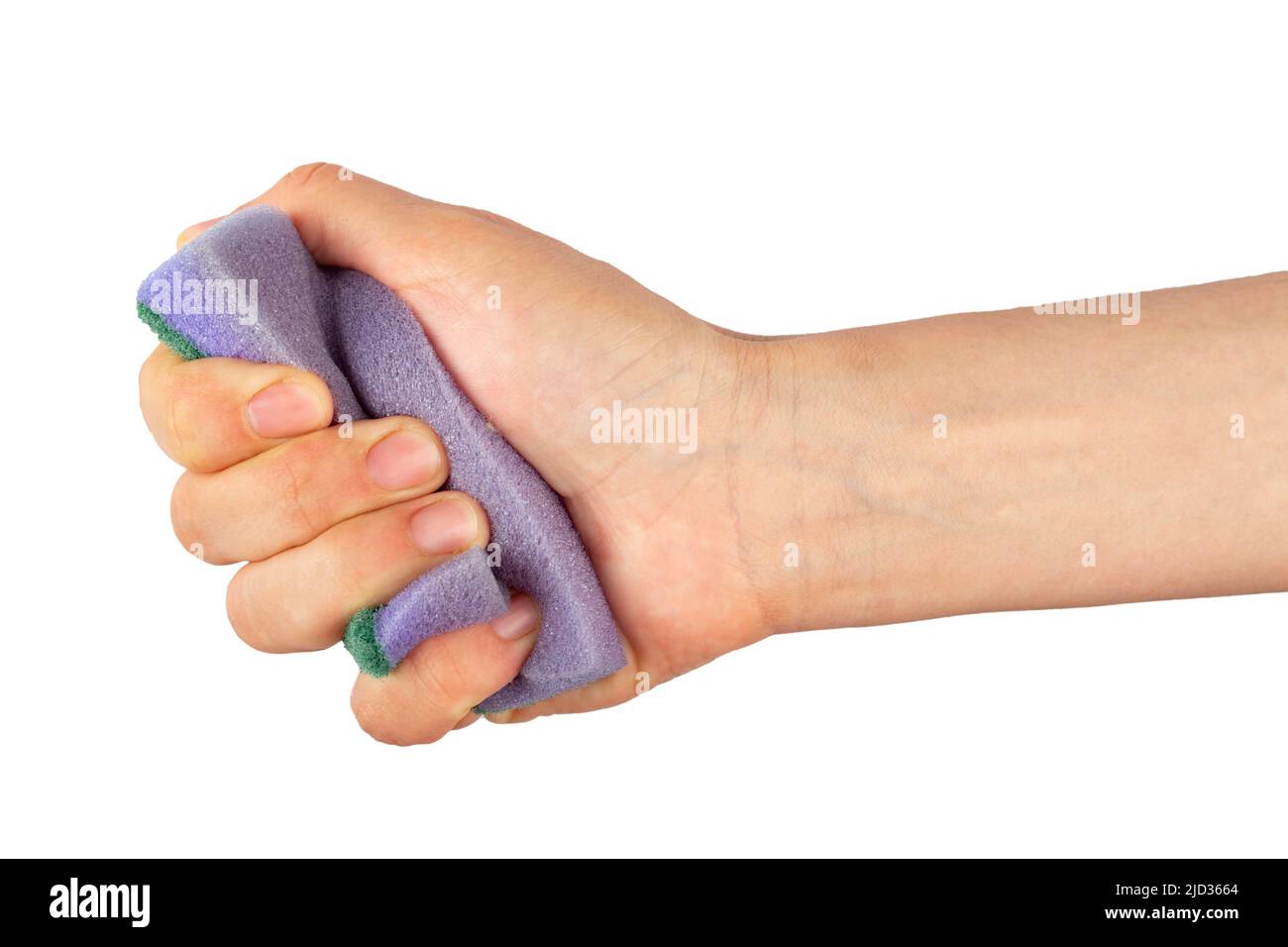 Sponge for washing and cleaning in female hand. Woman's hand gesture or ...