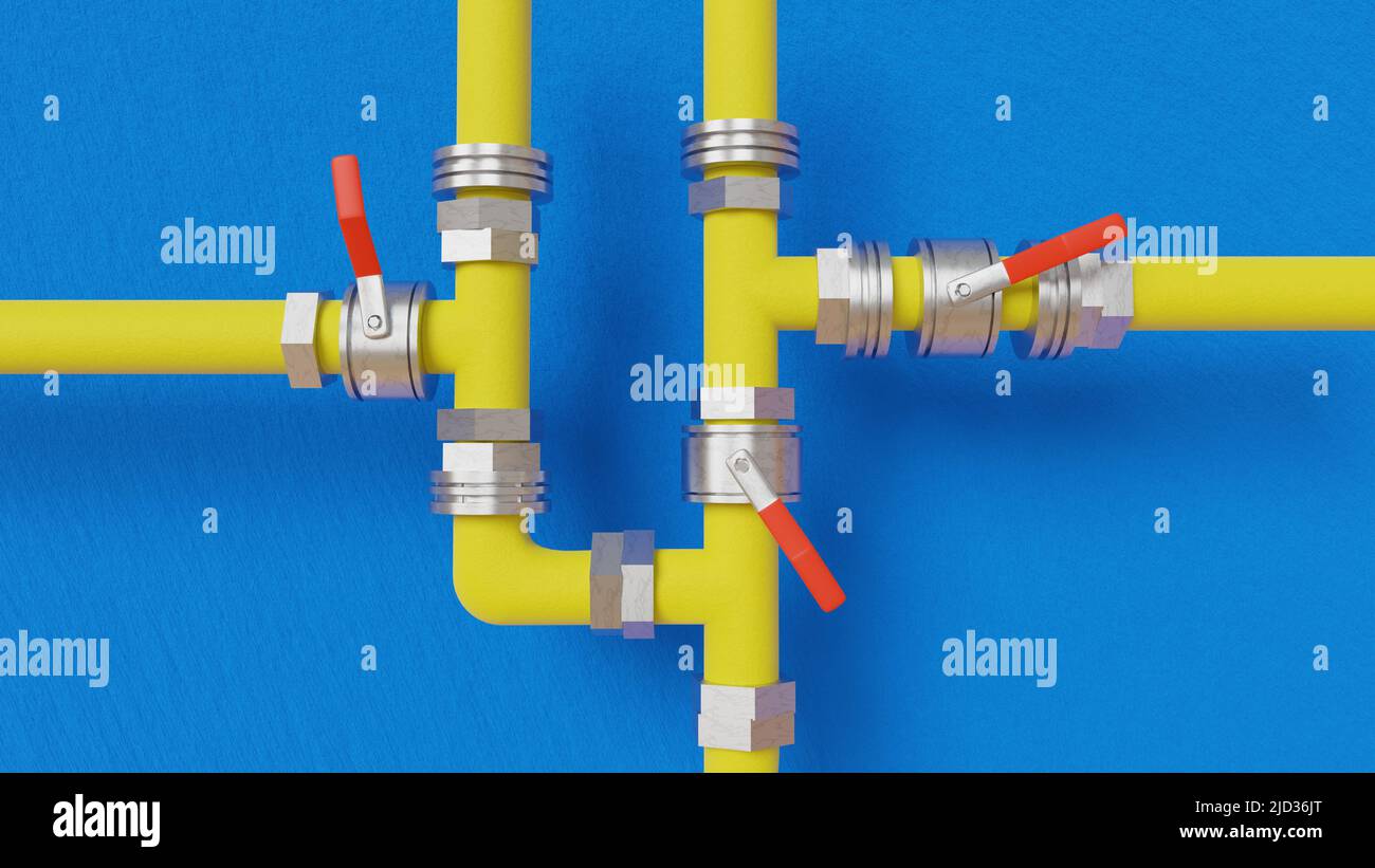 3D render of gas pipeline with valves Stock Photo - Alamy