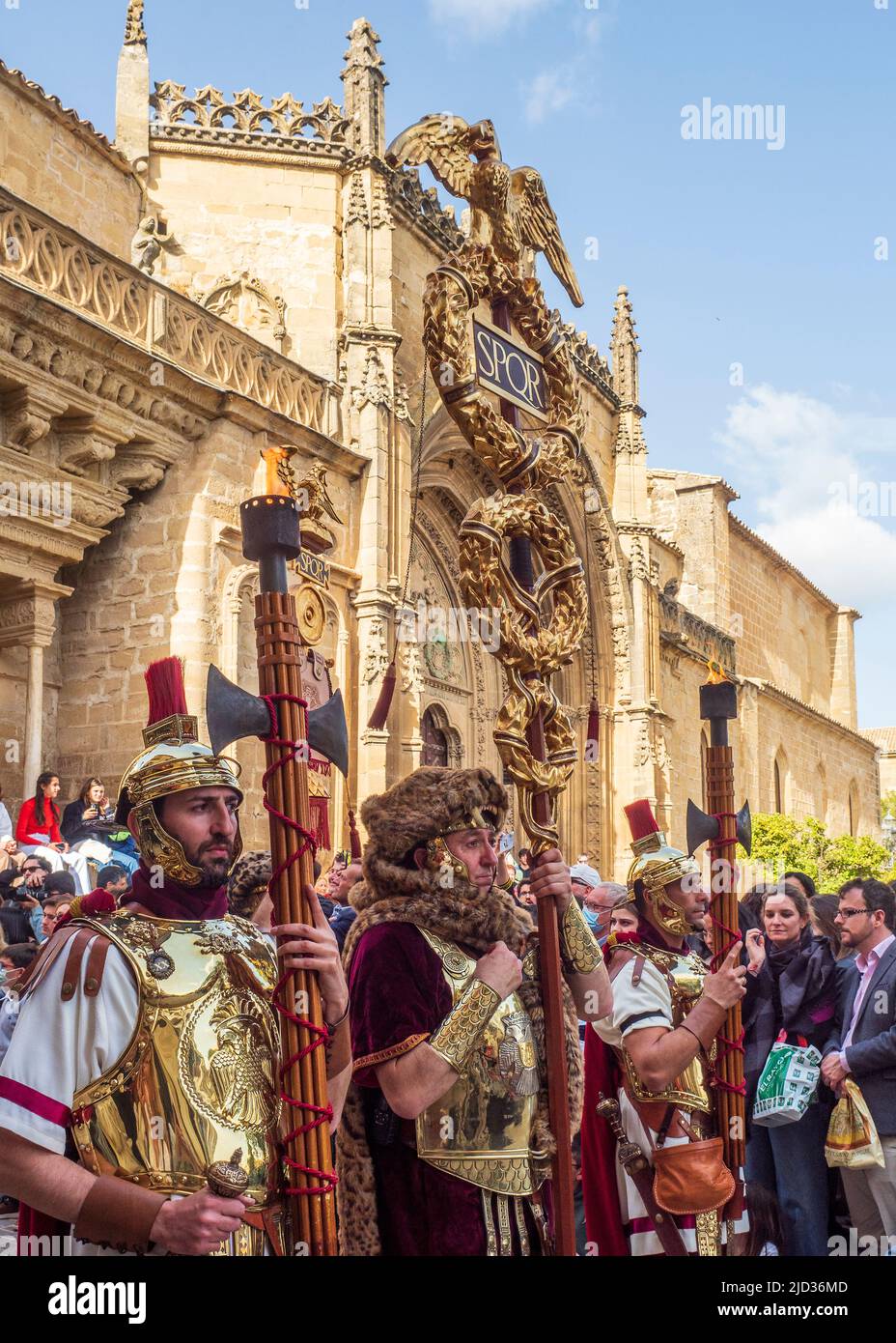 Nazarenes and brotherhoods parading through the streets of Ubeda during ...