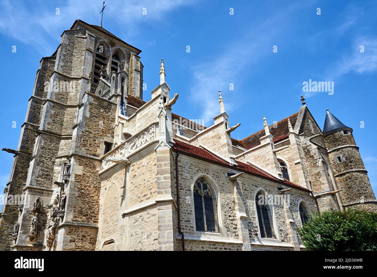 stone medieval Romanesque church with a bell tower in Champagne, France ...