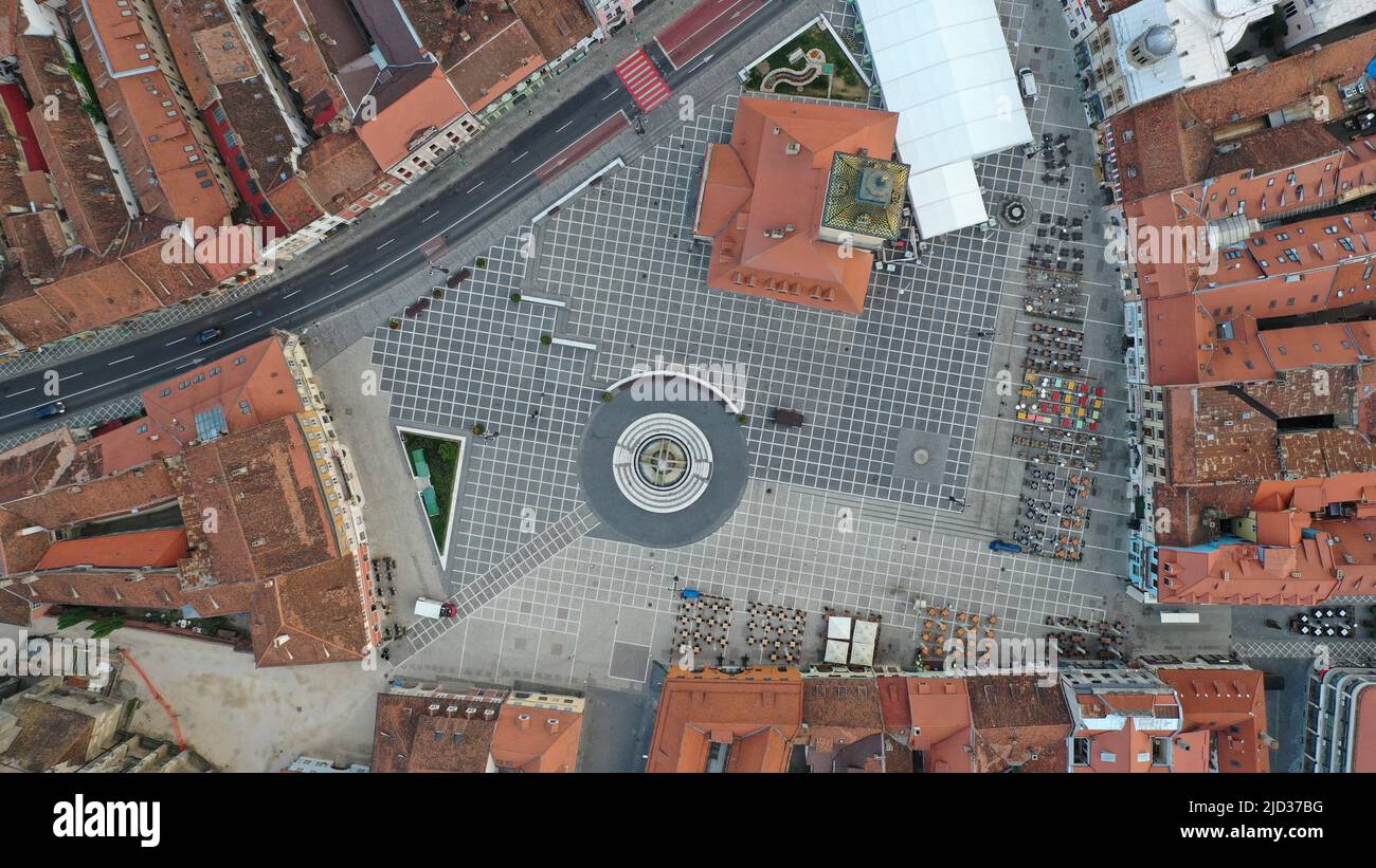 Drone top aerial view of Brasov town in Transylvania, Romania with ...
