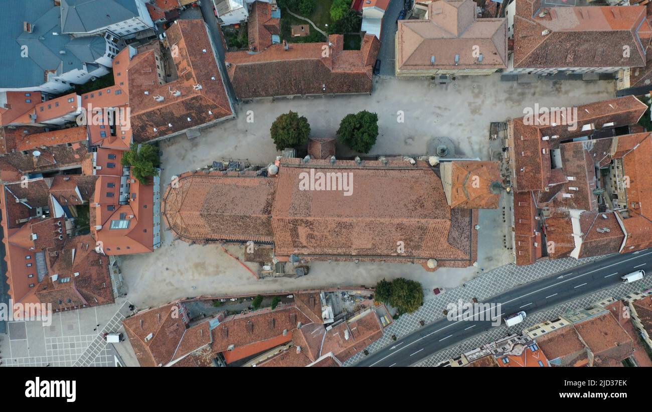 Drone top aerial view of Brasov town in Transylvania, Romania with ...