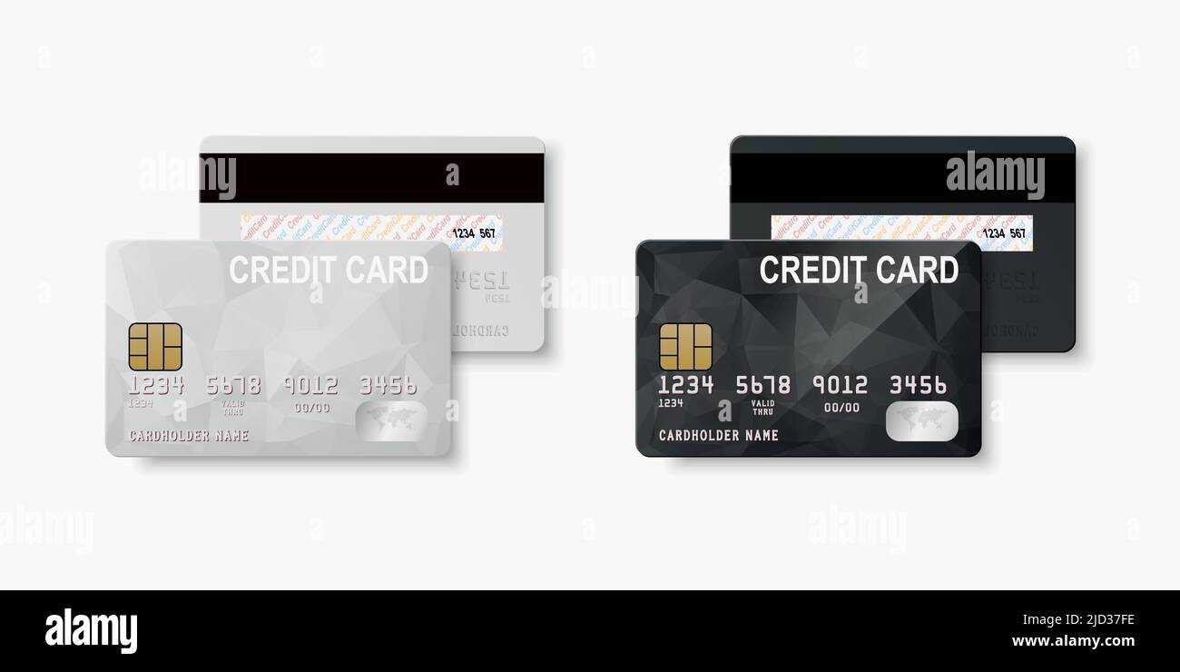 Vector 3d Realistic White and Black Blank Credit Card Isolated. Design ...