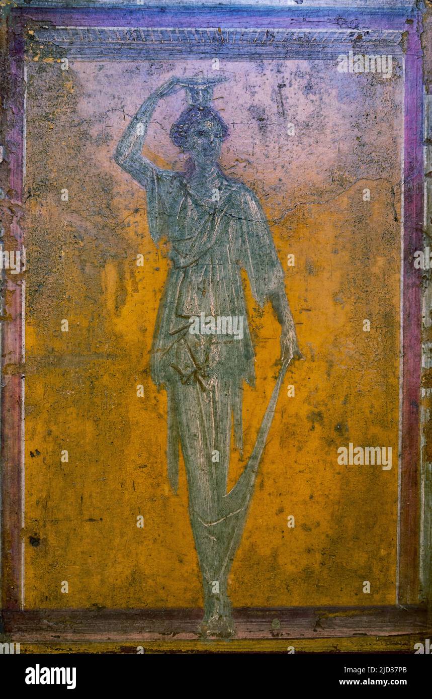 Roman Pompeian fresco representing mitolgical figures in Naples, Italy ...