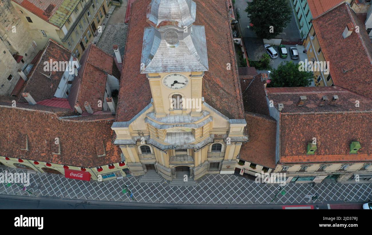 Drone top aerial view of Brasov town in Transylvania, Romania with ...