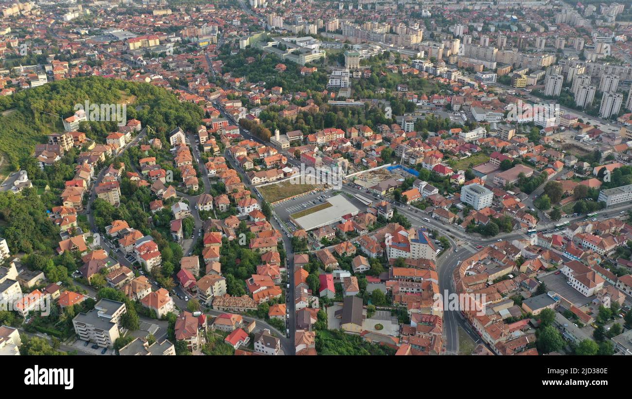 Drone top aerial view of Brasov town in Transylvania, Romania with ...