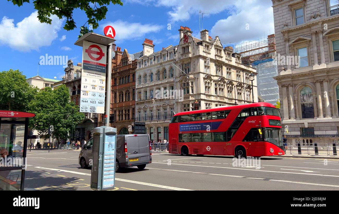 Westminster Station Bus Stop - LONDON, UK - JUNE 9, 2022 Stock Photo ...