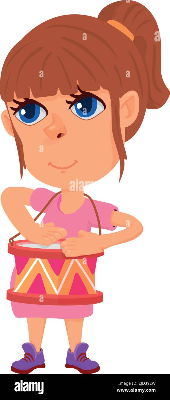 Girl playing on drums. Cute musician kid character Stock Vector Image ...