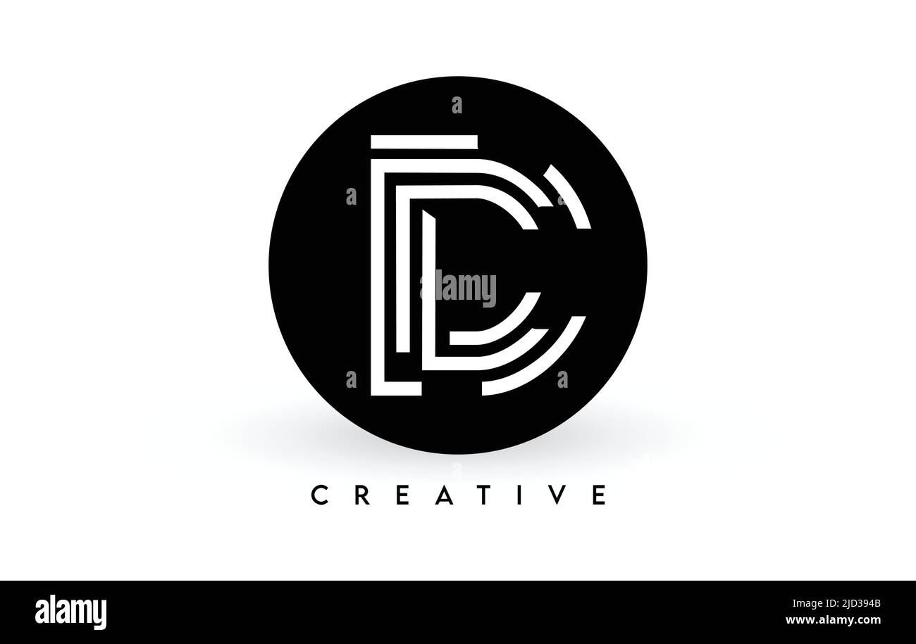 D letter logo design on a black circle. Creative White lines A letter ...