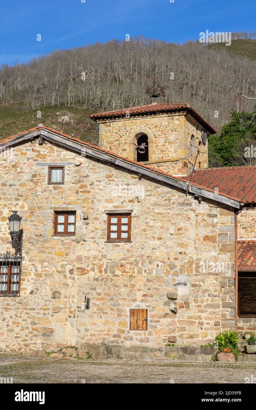 Beautiful village of Barcena Mayor with the traditional stone houses in ...