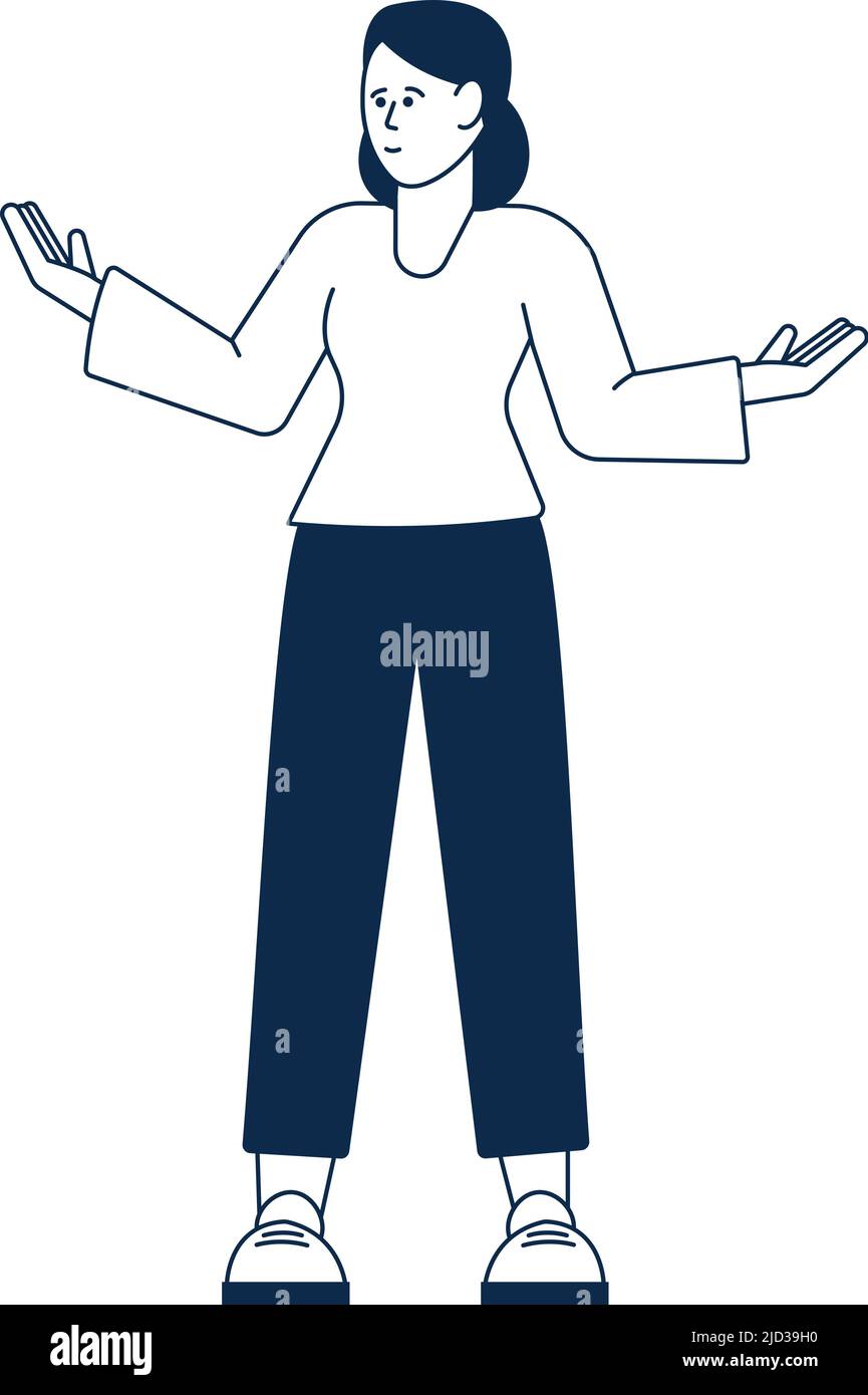 Clueless woman with raised hands. Shrugging shoulders gesture Stock ...
