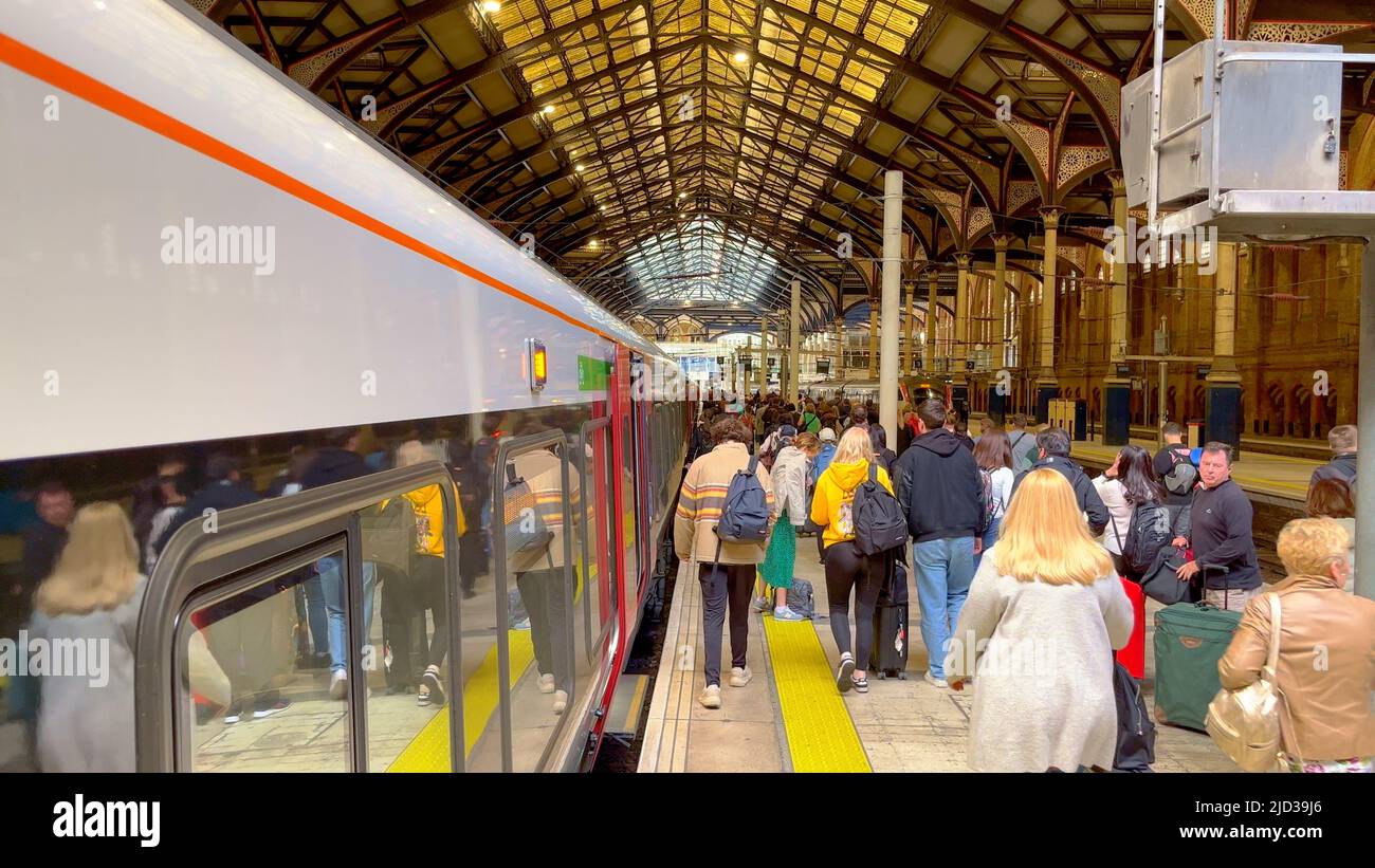 Stansted Express train arriving at London Liverpool Street - LONDON, UK ...