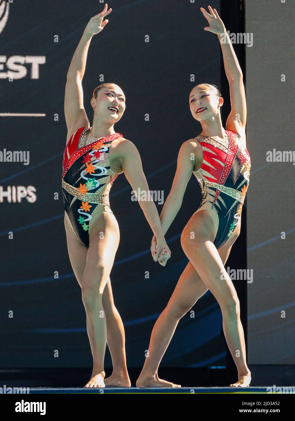 BUDAPEST, HUNGARY - JUNE 17: Moe Higa of Japan and Megumu Yoshida of ...