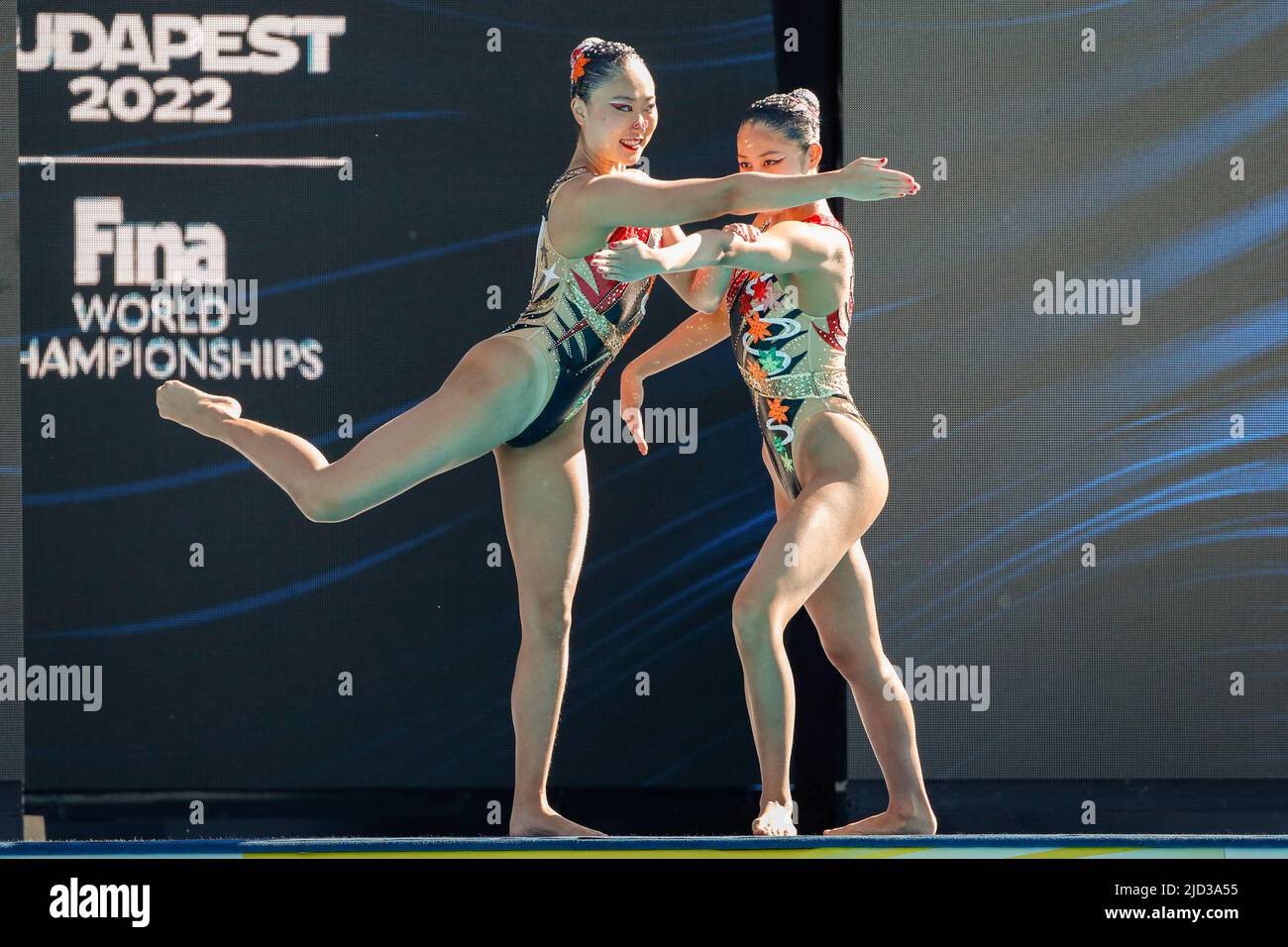BUDAPEST, HUNGARY - JUNE 17: Moe Higa of Japan and Megumu Yoshida of ...