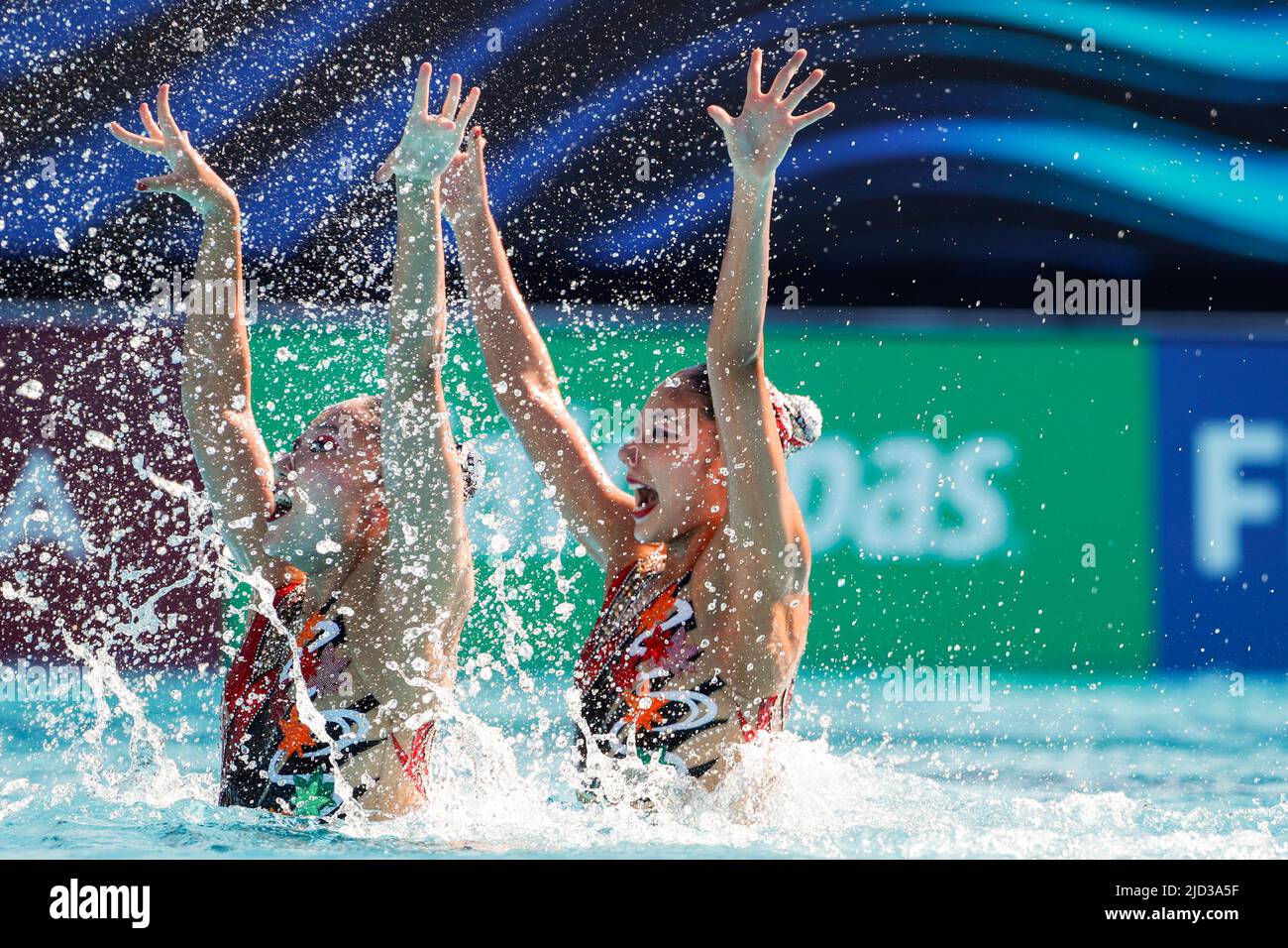 BUDAPEST, HUNGARY - JUNE 17: Moe Higa of Japan and Megumu Yoshida of ...