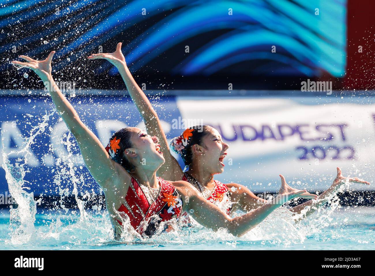 BUDAPEST, HUNGARY - JUNE 17: Moe Higa of Japan and Megumu Yoshida of ...