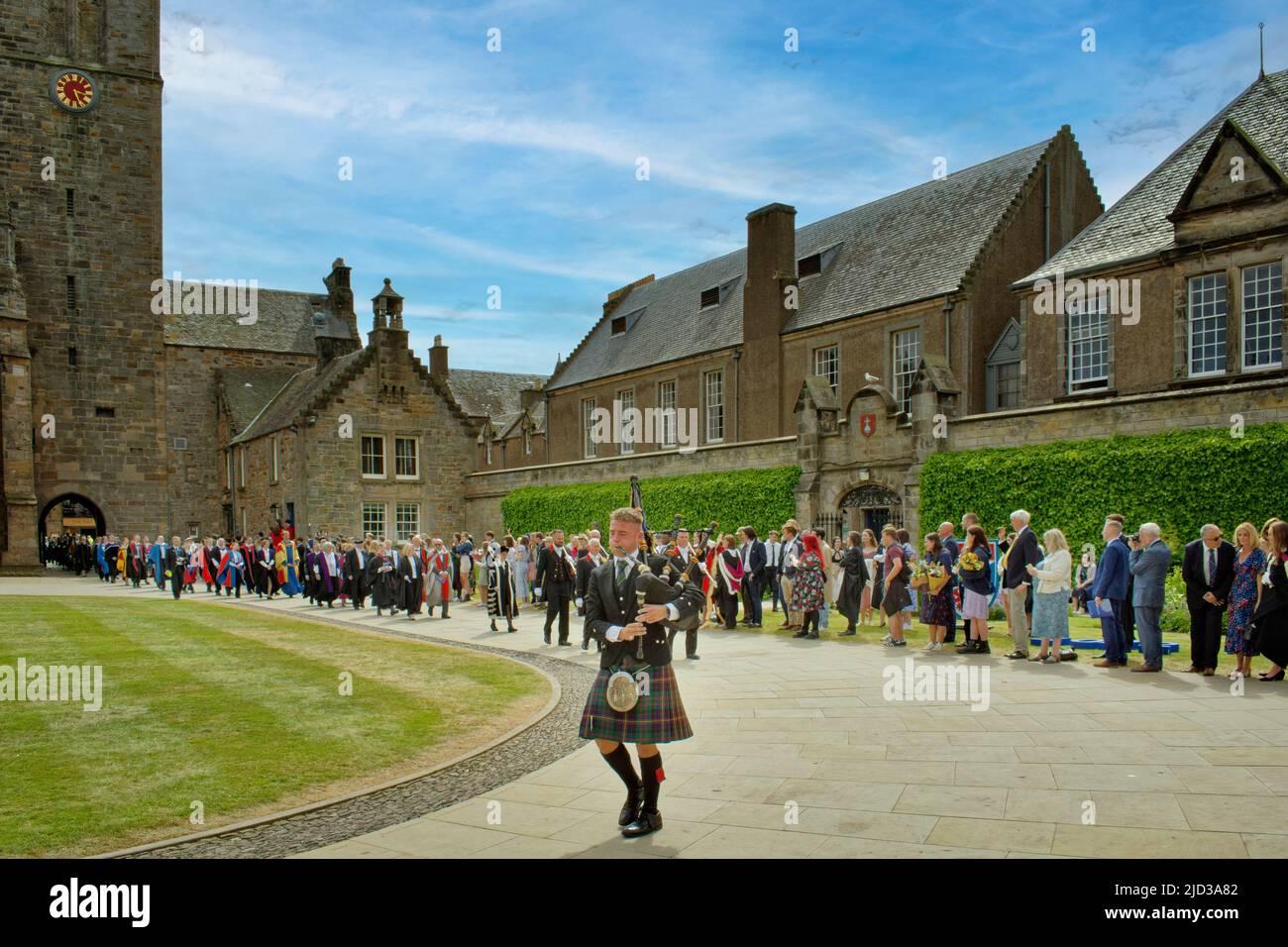 ST ANDREWS UNIVERSITY SCOTLAND GRADUATION DAY PIPER LEADING A ...