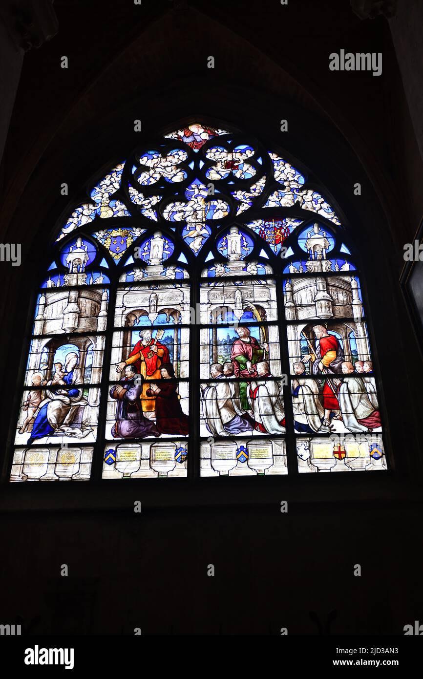 Bourges Cathedral in central France stained glass window religous Stock ...