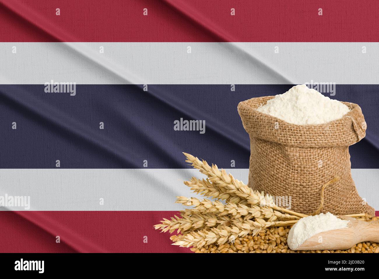 Thailand grain crisis, Concept global hunger crisis, On background Flag ...