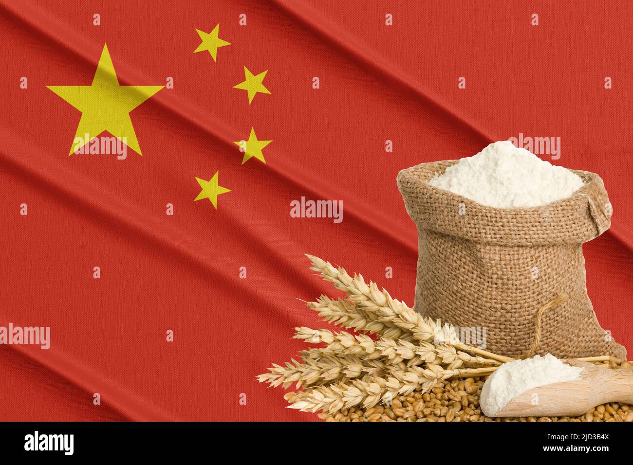 China grain crisis, Concept global hunger crisis, On background Flag ...
