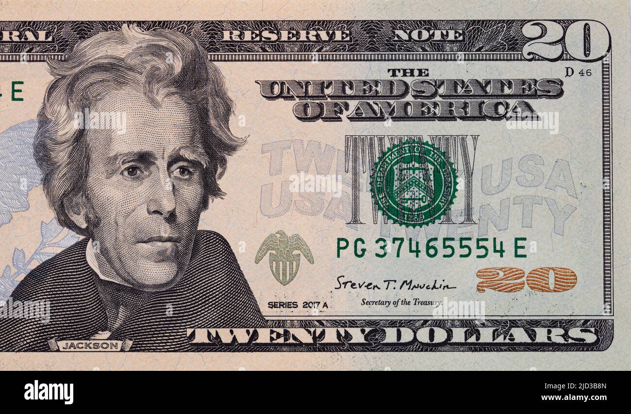 Closeup of front side of 20 dollar banknote for design purpose Stock ...