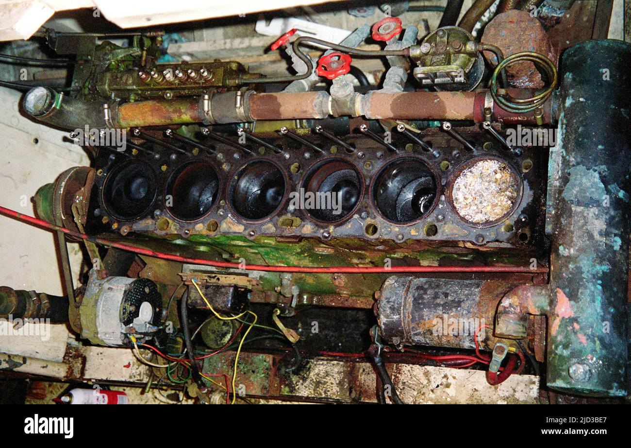 Ford 6 cylinder diesel boat engine disassembled for repair Stock Photo ...